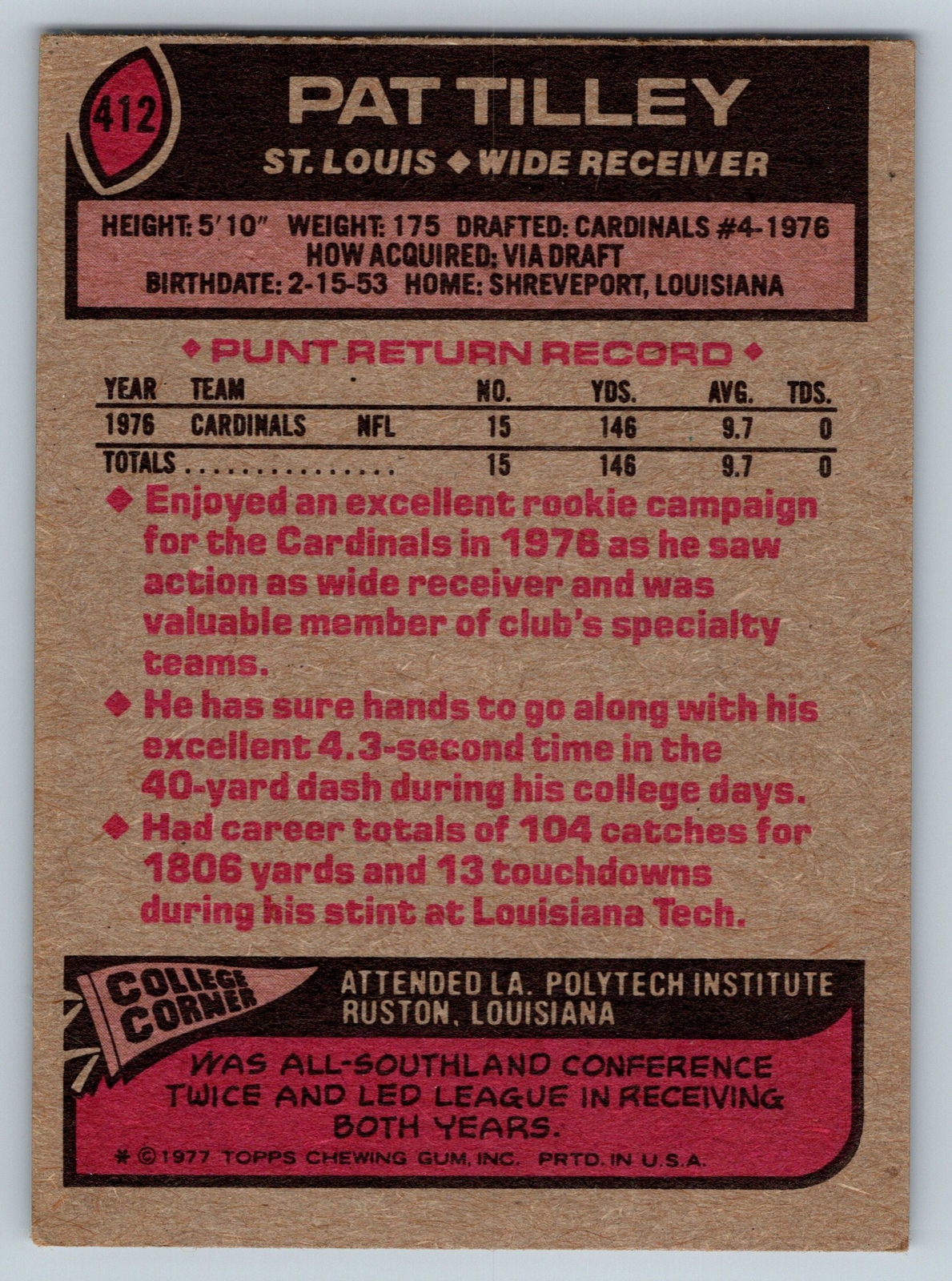 1977 Topps - #412 Pat Tilley (RC) for sale online | eBay