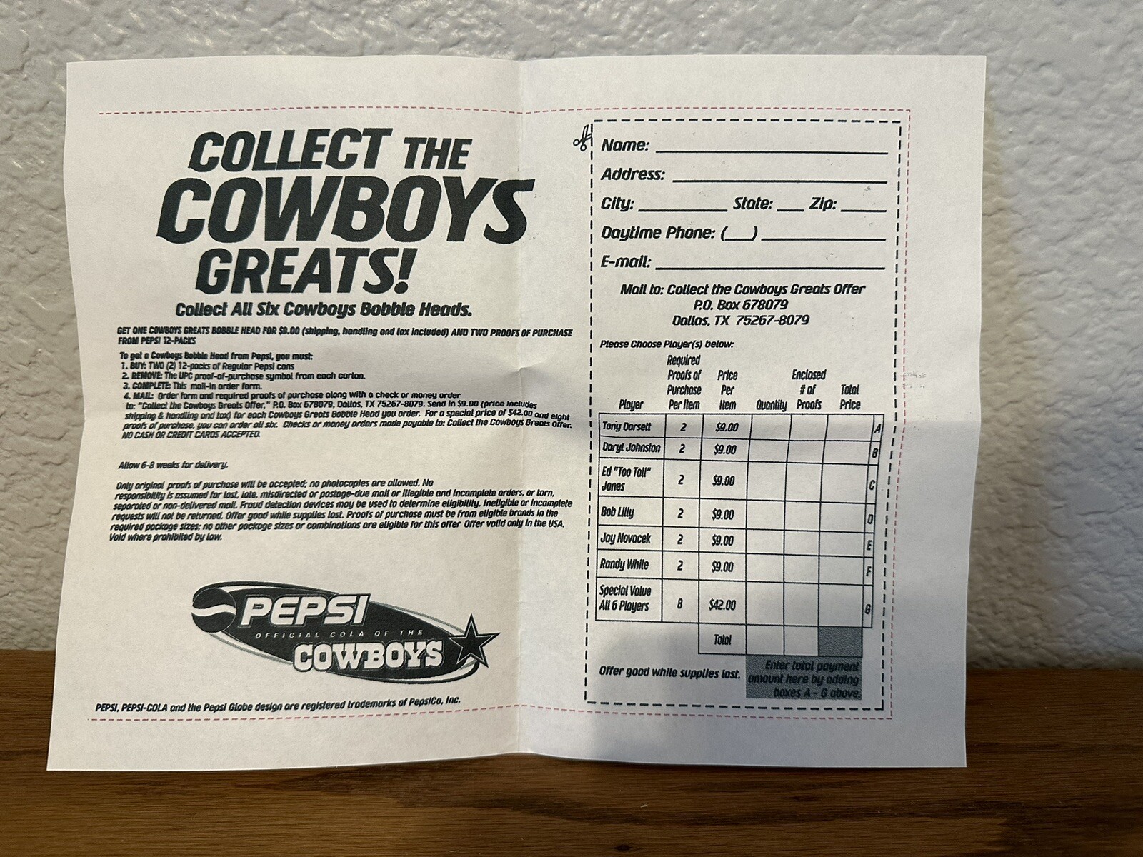 2001 Dallas Cowboys Daryl Johnston 75th Pepsi Promo Super Bowl ...