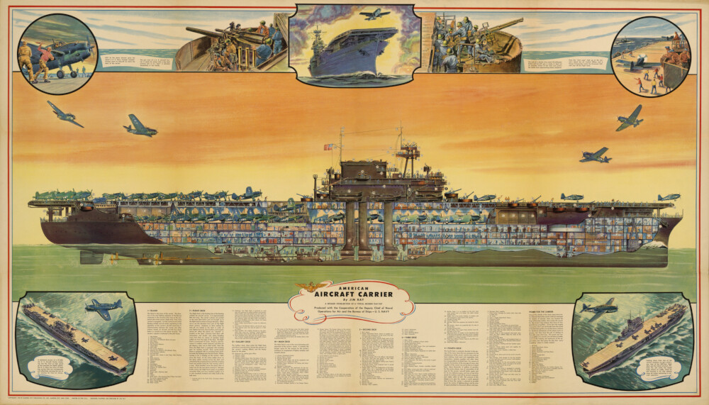 1944 Aircraft Carrier Cross-Section Poster Print, WWII Navy Military ...