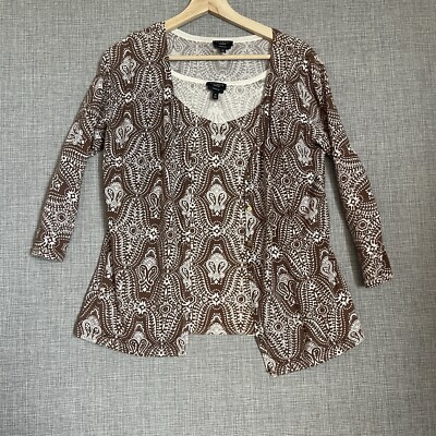 Talbots Cardigan Twin Set Womens Medium Brown Pima Cotton Knit Sweater ...