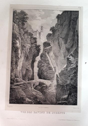 Rare Large Lithography Landscape 19th Ravines Of Sorente Italy Coignet ...