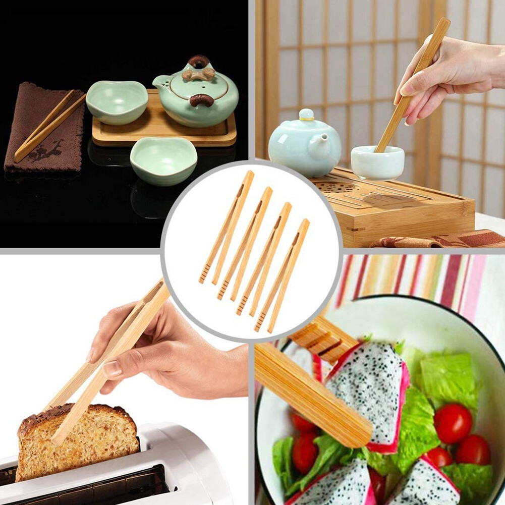4Pcs Bamboo Food Clip Toaster Salad Cake Tea Tweezer Clamp Tongs ...