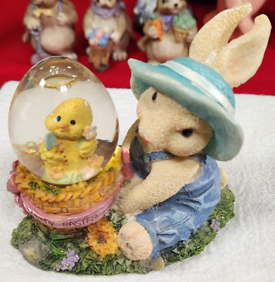Two Adorable Easter Bunnies with Snow Globes | eBay