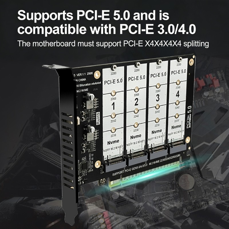Advanced PCIe 5.0 Expansion Card Supporting 4 M.2 NVMe SSDs Slots Fast ...