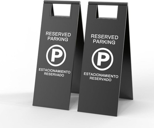 Reserved Parking Sign A-Frame 24” Silver Bilingual Heavy Duty Foldable ...