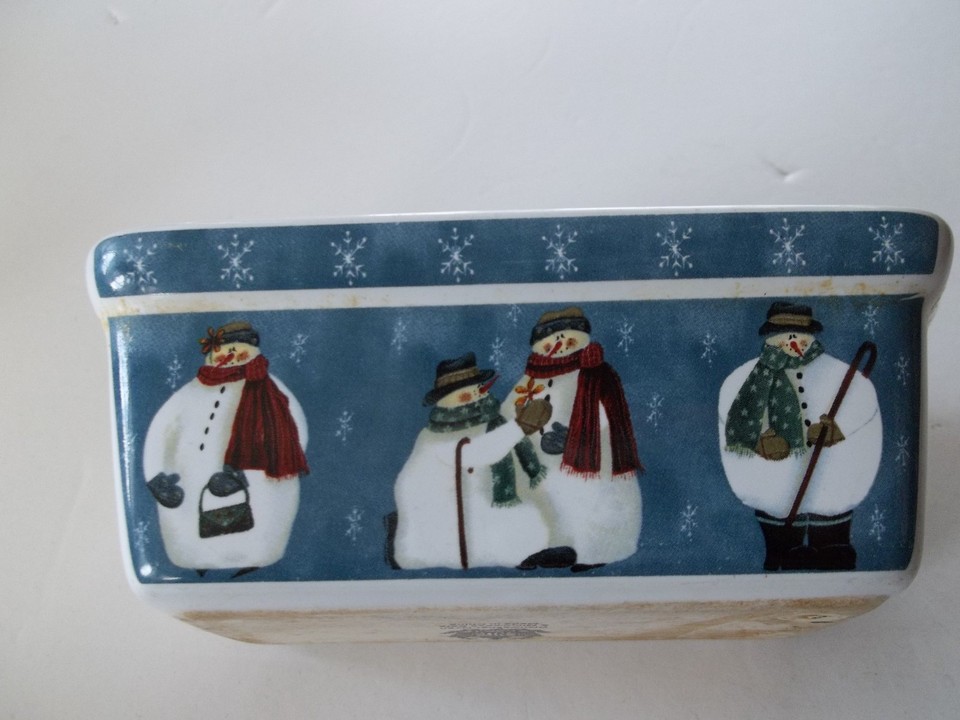 Snowman and Winter Scene holiday ceramic mini loaf pan/dish | eBay