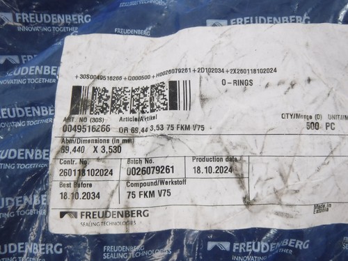 500 Pack Freudenberg 76.2mm x 3.53mm Black 75 Shore A FKM-FPM-Viton O ...