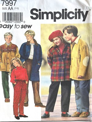 1990's Simplicity Girls'/Boys' Pants,Coat,Jacket Pattern 7997 Size 7-10 ...