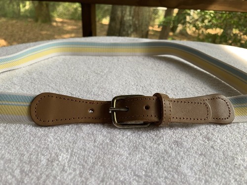 Genuine Leather Fabric Striped Womens Belt Pastel Blue Yellow White 32 ...