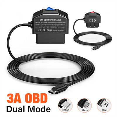 OBD Power Cable for Dash Camera OBD2 to USB C Type C/Micro 24 Hours ...
