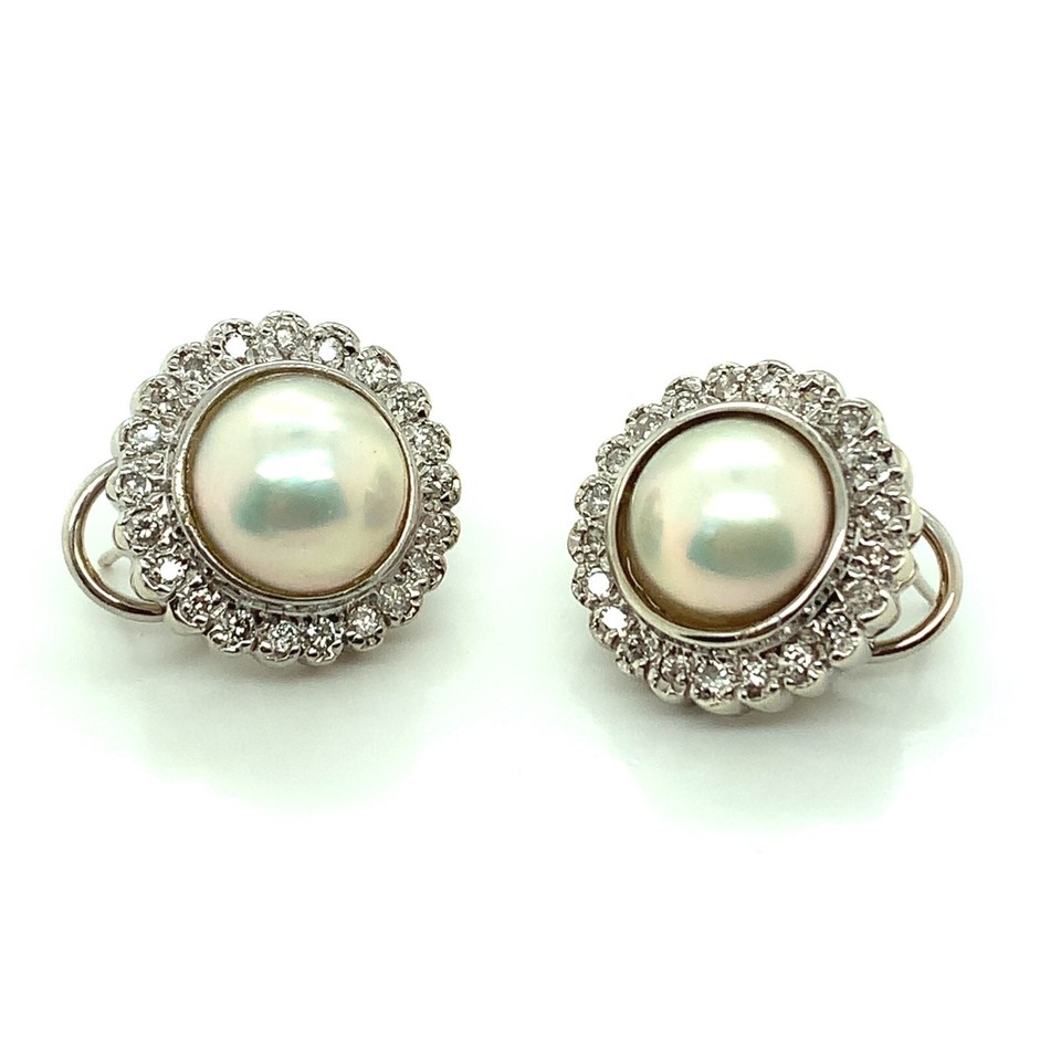 14K White Gold Moby Pearl Earrings | eBay