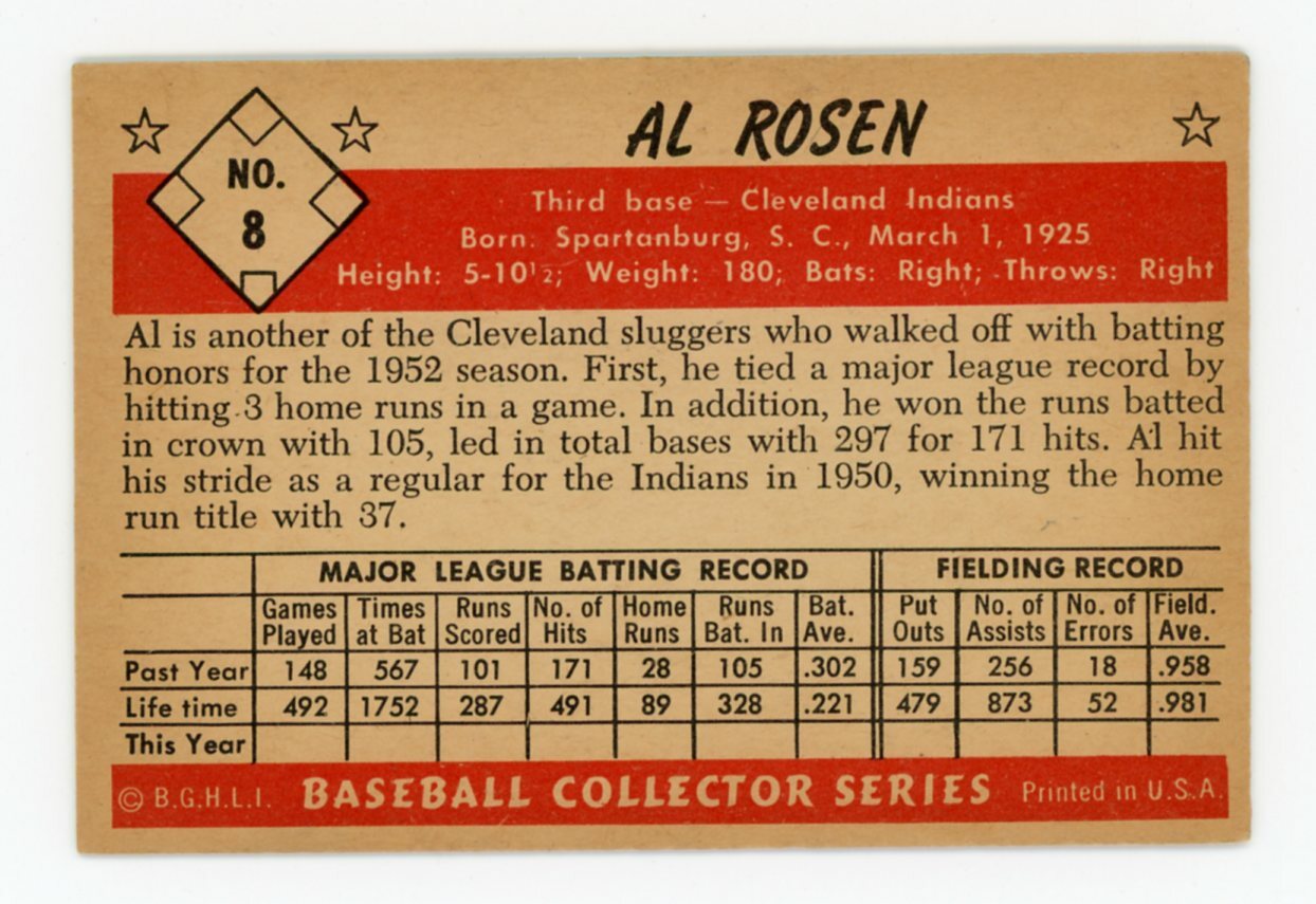 1953 Bowman Color - Al Rosen #8 for sale online | eBay