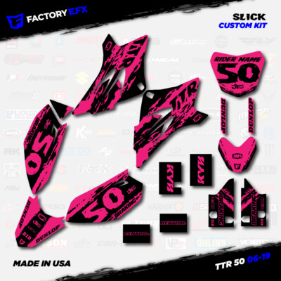 Black & Pink Slick Racing Graphics kit fits 2006-2025 YAMAHA TTR50 TTR ...