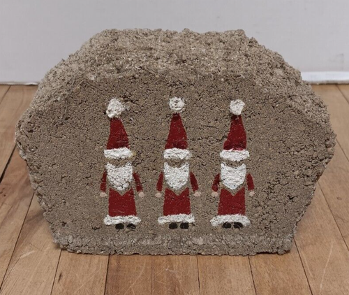 Hand-Painted Cement Brick Santa Trio – Rustic Holiday Doorstop Decor | eBay