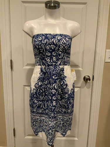 J. Crew Collection Ella Porcelain Paisley Blue White Strapless, Size 2 ...