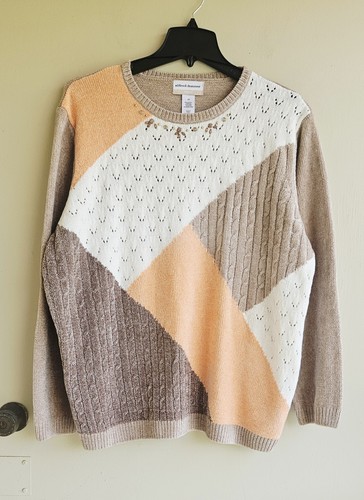 Alfred Dunner Fall Colors Colorblock Sweater Beaded Neck Top Plus Size ...