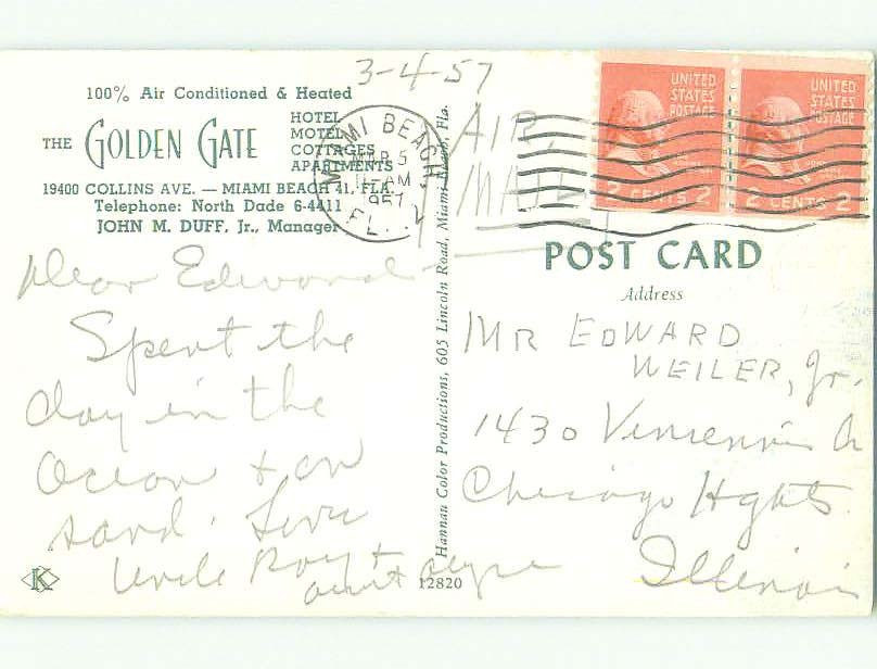 Pre-1980 GOLDEN GATE HOTEL Miami Beach Florida FL HQ2129 | eBay
