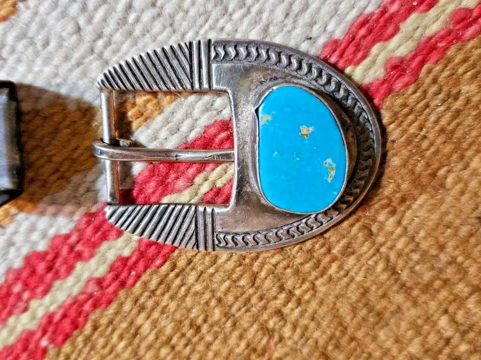 OLD NATIVE AMER NAVAJO COWGIRL BOY RANGER SET STERLING BELT BUCKLE J C ...