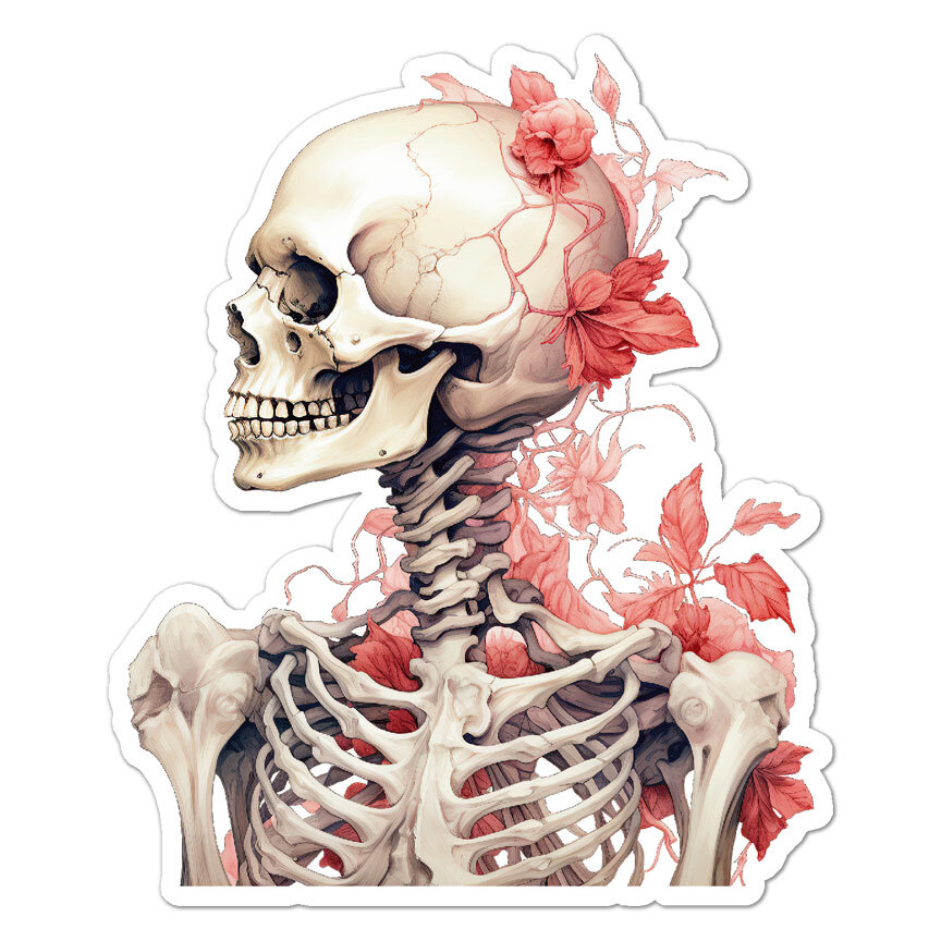 Skeleton Skull Flowers, Vinyl Decal Sticker, Indoor Outdoor, 3 Sizes ...