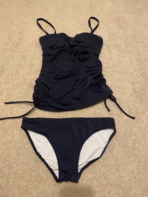 BODEN Side Rouched Halter Tankini Top UK 8 US 4 Blue Twist Front Padded ...