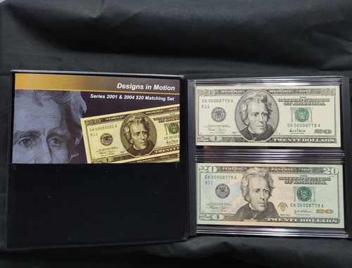 Designs in Motion Series 2001 & 2004 $20 Matching Serial Number Set OGP ...