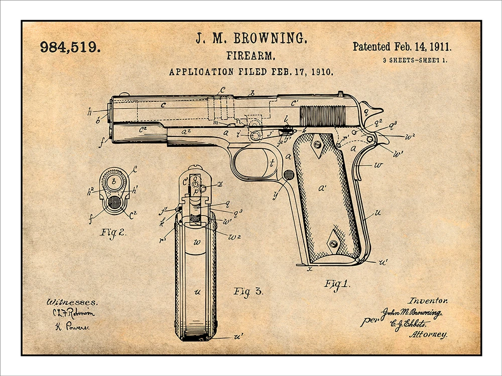 1911 Handgun Drawing