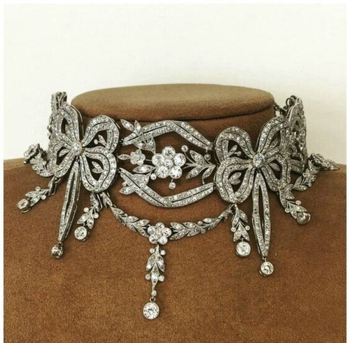 Edwardian Choker For Women 925 Sterling Silver CZ Necklace Evening ...