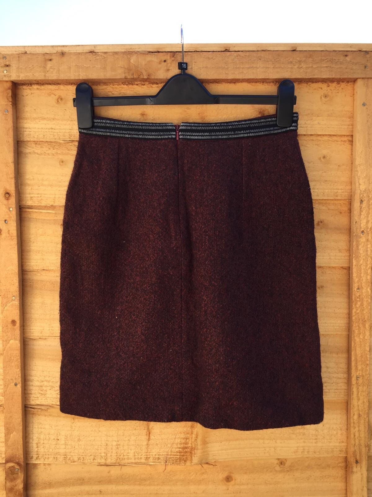 Brora Red 100% Wool Mid Rise Pencil Skirt Size 10 Pleated Knee Length ...