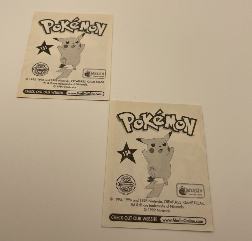 1999 Topps Merlin Pokemon Stickers - Ash & Pikachu #151 & 154 Puzzle ...