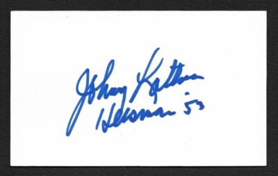 Johnny Lattner Signed Autograph 3x5 Index Card - Heisman 1953 - Notre ...