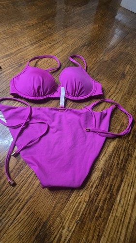 Victoria’s Secret Swim Icon Push-Up Bikini Side Tie Set Pink Medium 32C ...