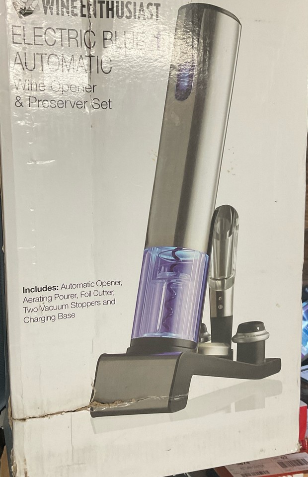 Wine Enthusiast ELECTRIC BLUE 1 AUTOMATIC Wine Opener & Preserver Set ...