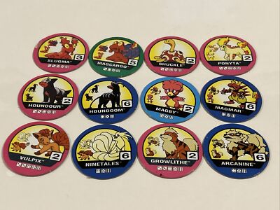 2001 Pokemon Master Trainer Johto Board Game Pieces Lot Of 12 Pogs Fire ...