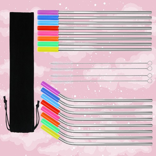 37 Pcs Stainless Steel Straw Package Travel Straight Straws Bend Drinks ...