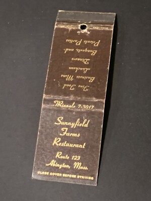 Vintage Massachusetts Matchbook “Sunnyfield Farms Restaurant” Abington ...