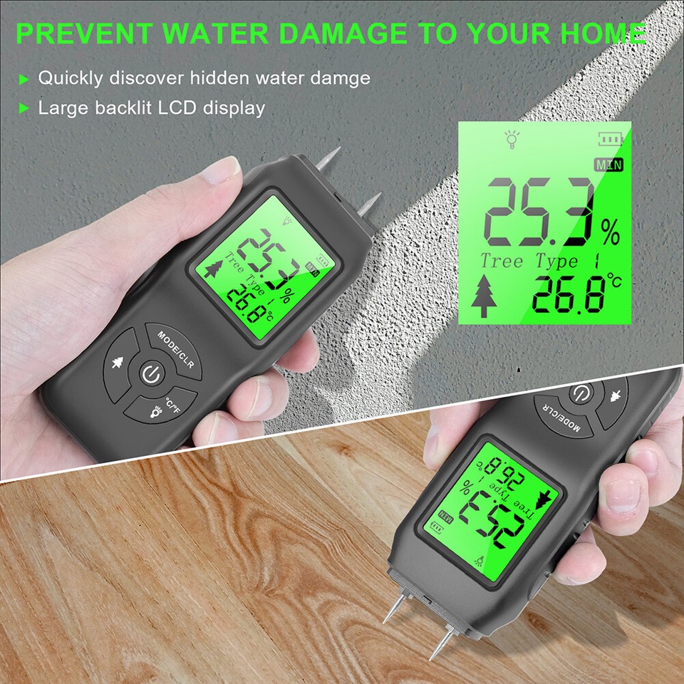 Digital Wood Moisture Meter LCD Display Lumber Damp Humidity Detector ...