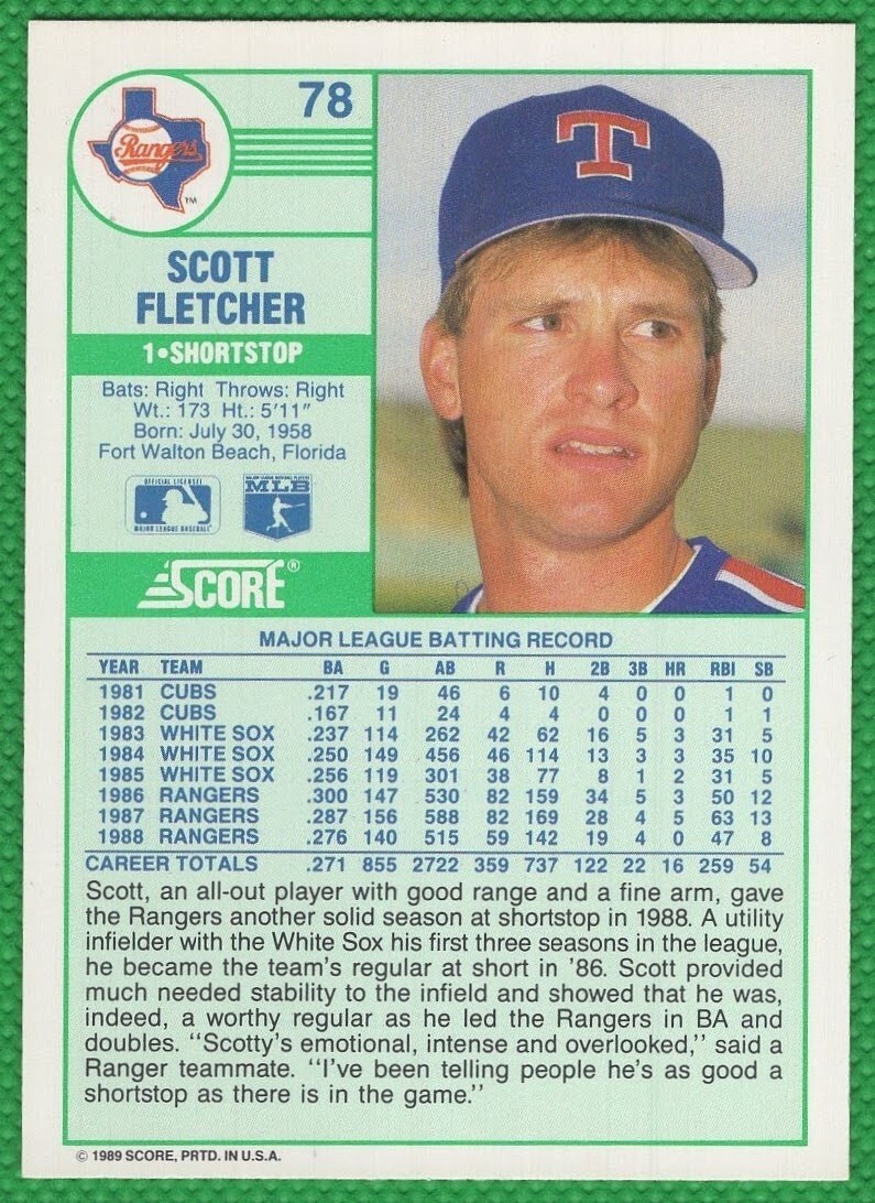1989 Score - #78 Scott Fletcher for sale online | eBay