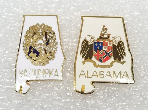 Wetumpka & Alabama Crest / Coat of Arms State Shape Enamel Lapel Pin ...