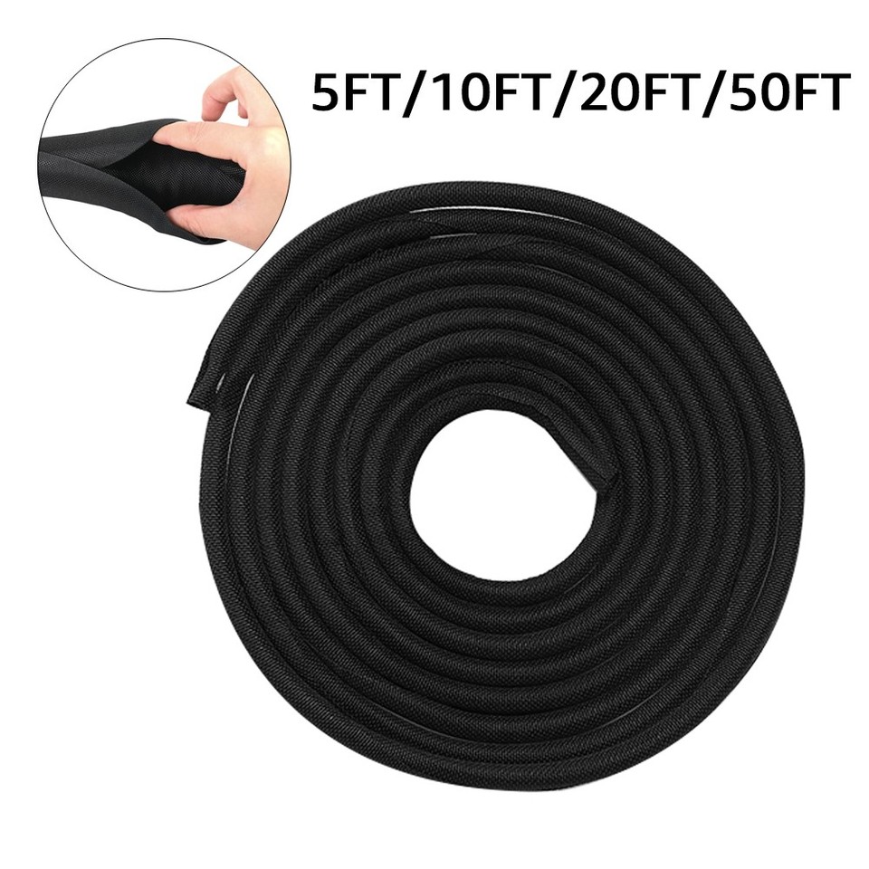 Split Braided Cable Sleeve Nylon Self Wrap Wire Loom Cord Management ...