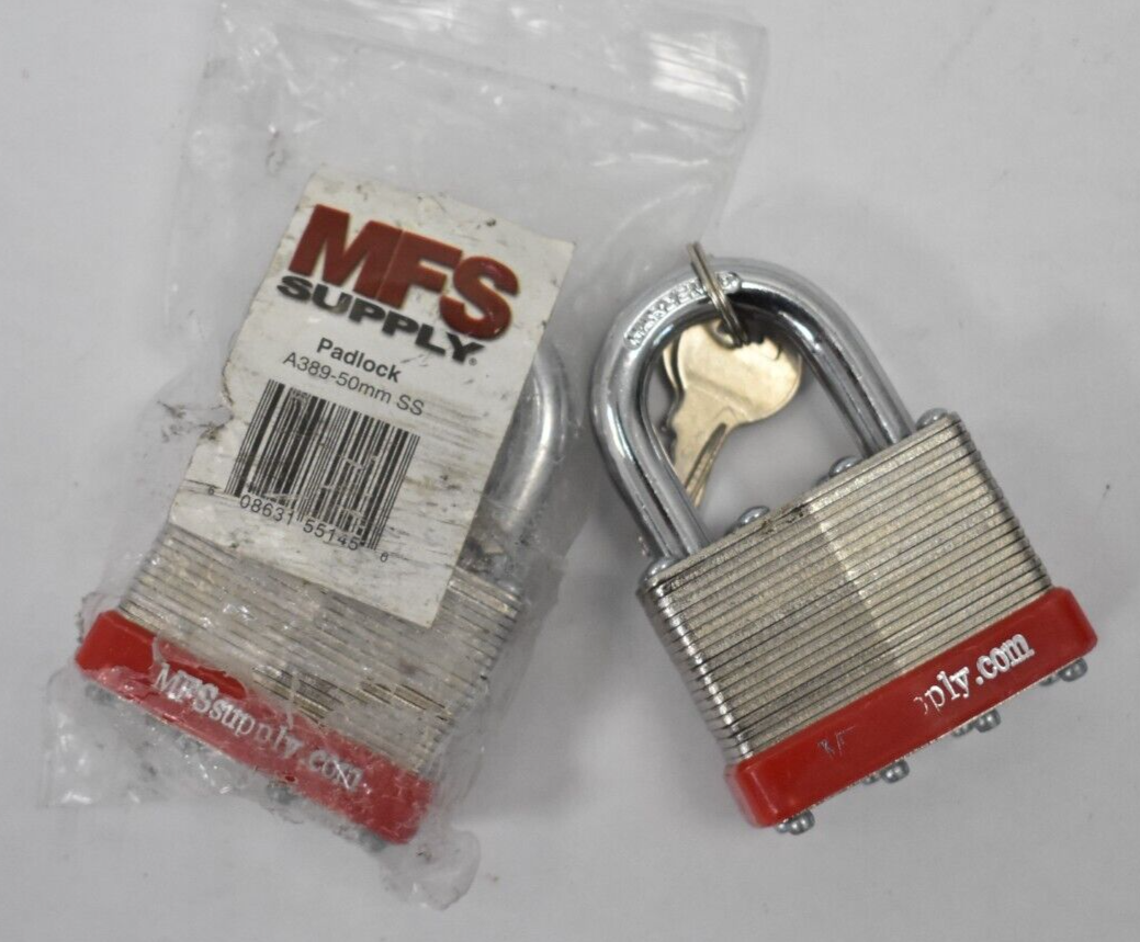 Lot of 2 MFS Padlocks Stainless Steel 50mm A389-50MM Hardened Shackle w ...
