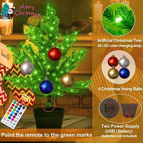 Lighted Mini Christmas Tree, Tabletop LED Xmas Tree with Remote Color ...