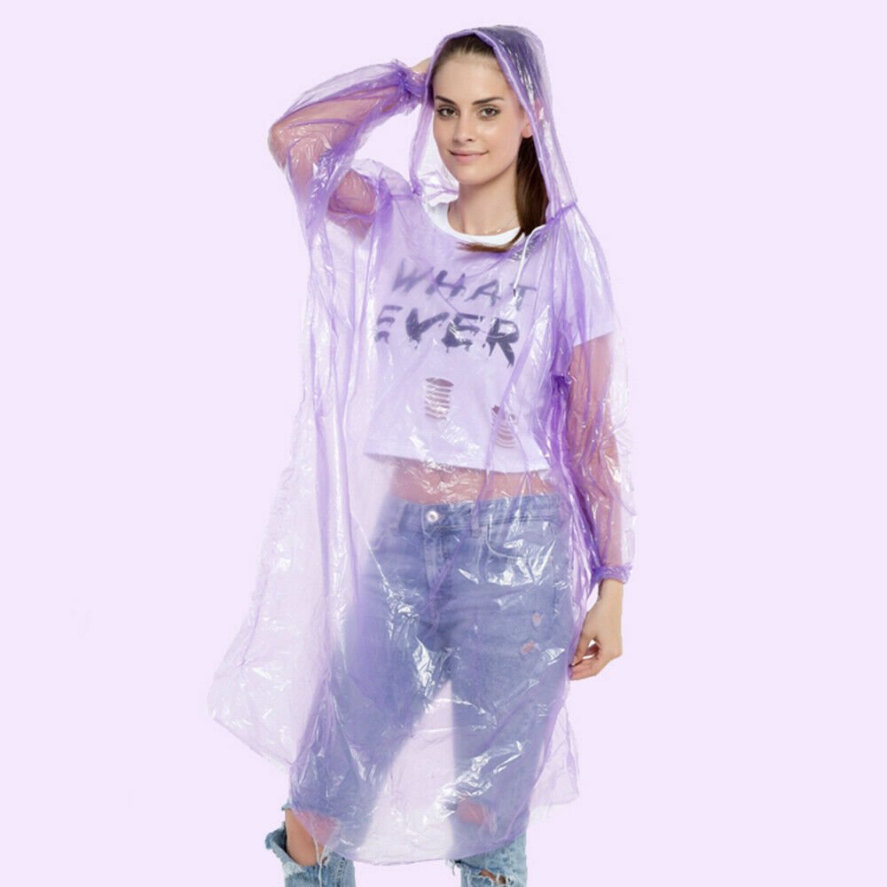 5x Disposable Hooded PE Raincoat Poncho Plastic Rain Coat Rainwear ...