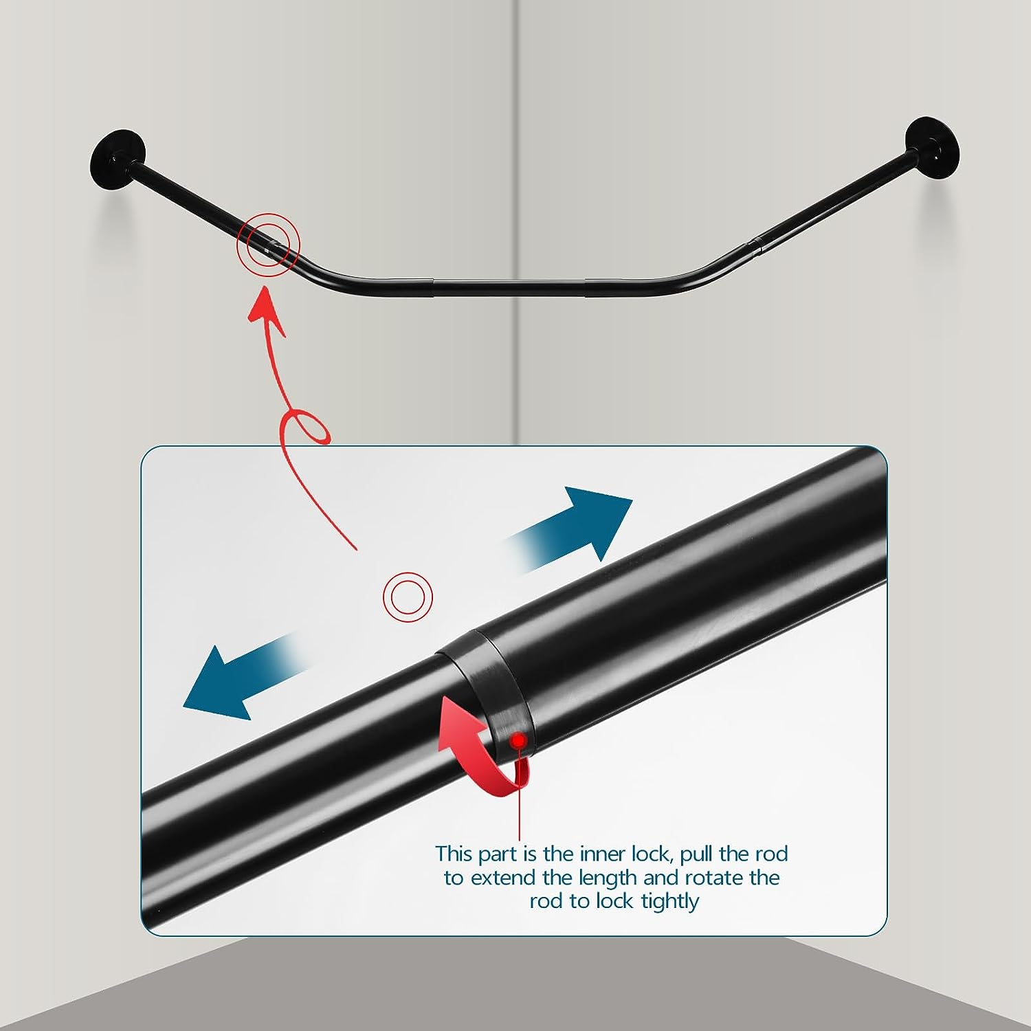 Adjustable Black Corner Shower Curtain Rod, 31-41 Inch Diamond Shaped ...