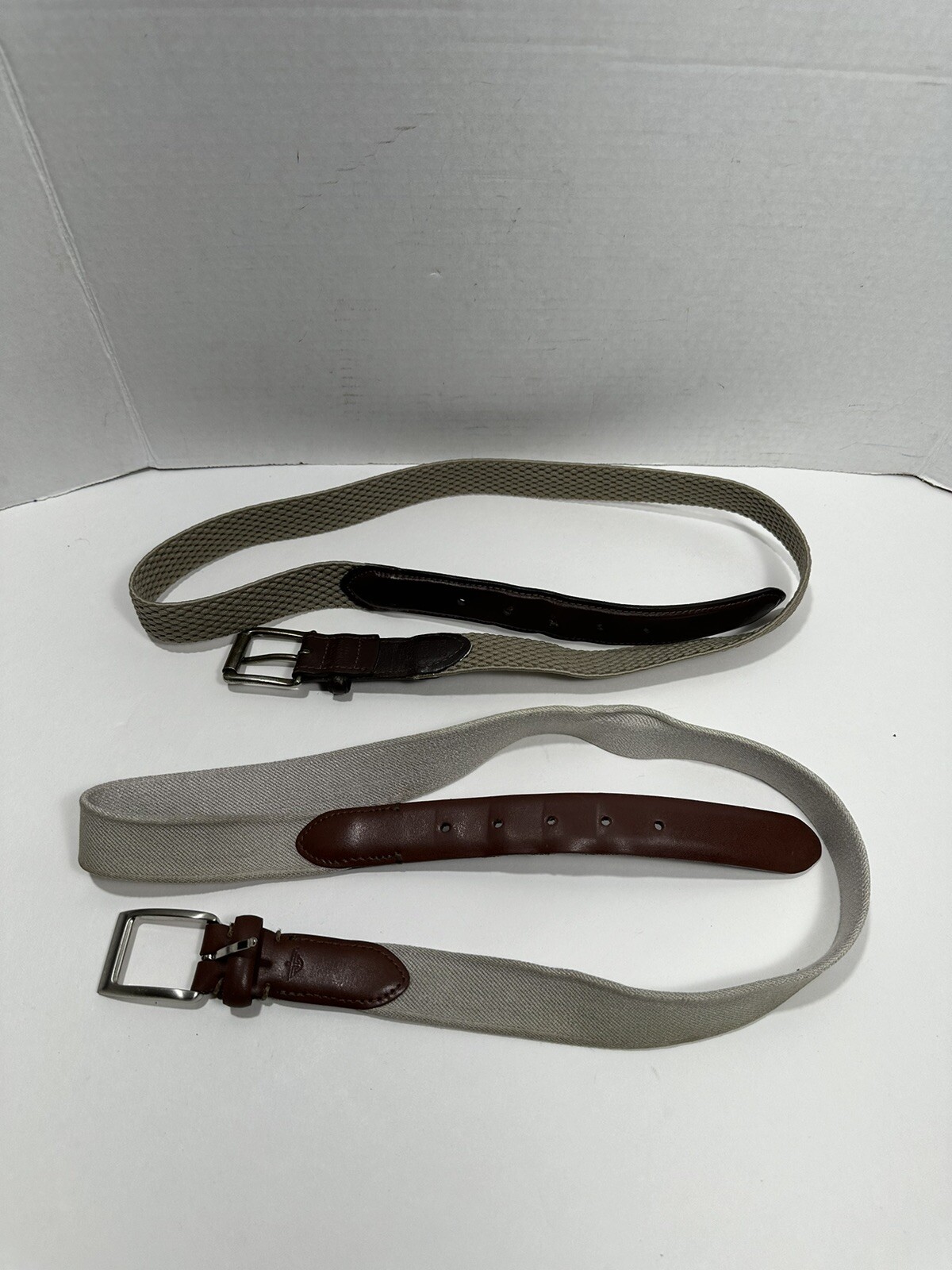 Lot Of 2x Belts Brown Genuine Leather ends with Elastic Strap Belt ...