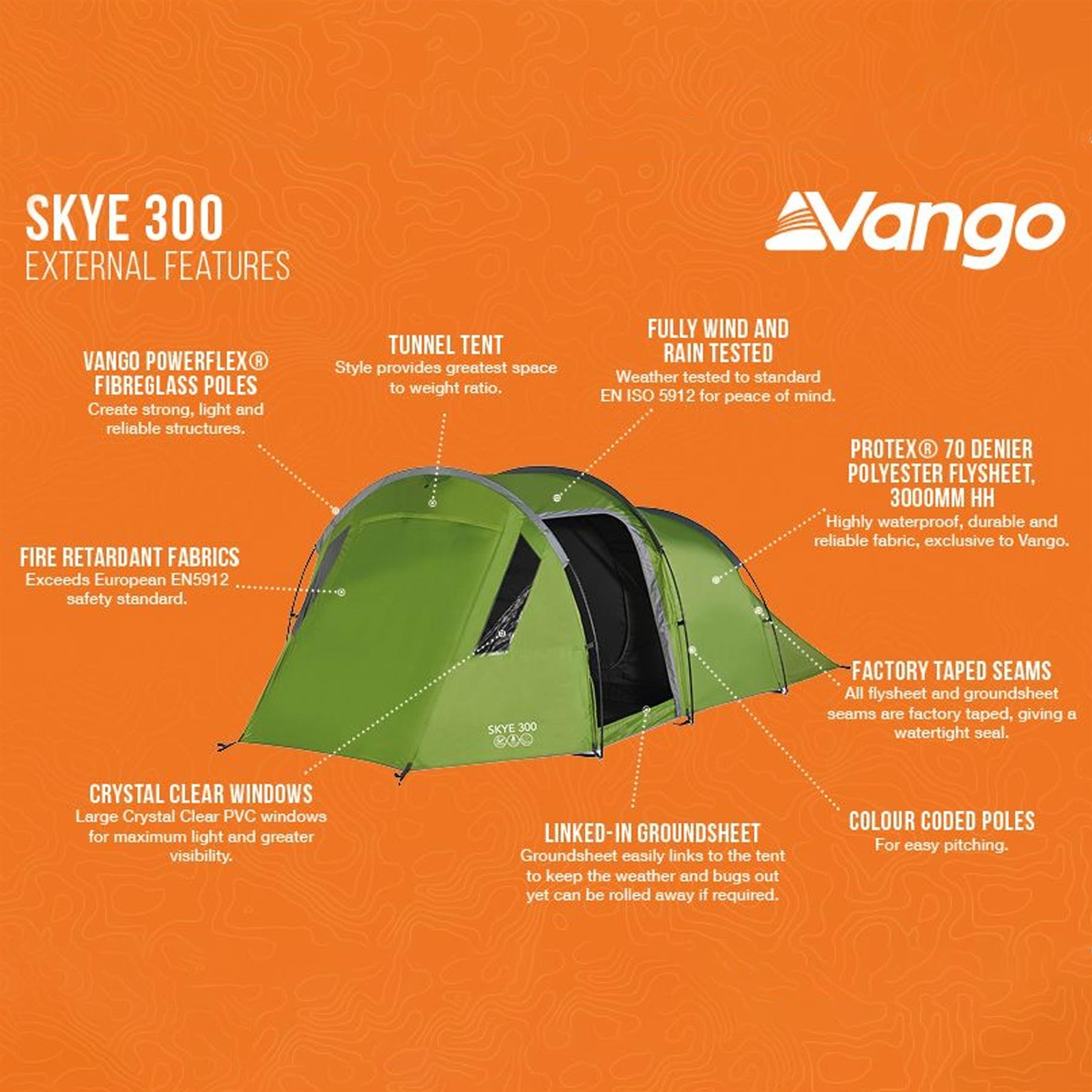 VANGO SKYE 300 TENT HIKING CAMPING FESTIVAL 3 PERSON MAN WATERPROOF ...