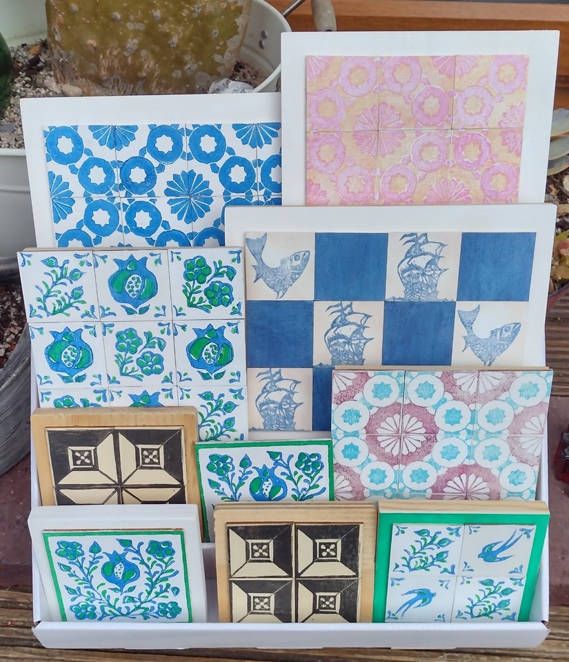 Maritime Fish Ship William de Morgan Wooden Tile Arts & Crafts Linocut ...