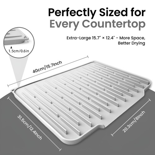 Silicone Dish Drying Mat with Raised Drain Spout | BPA-Free, Dishwasher ...