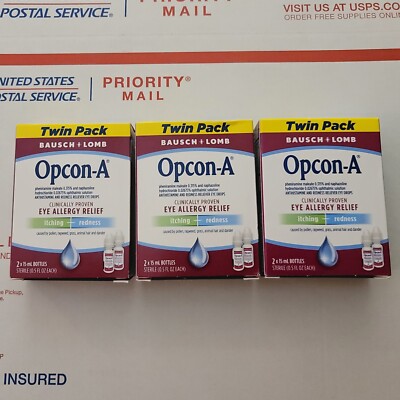 Exp 02/27 Bausch Lomb Opcon-A Twin Pack Eye Allergy Relief Drops- 6 ...