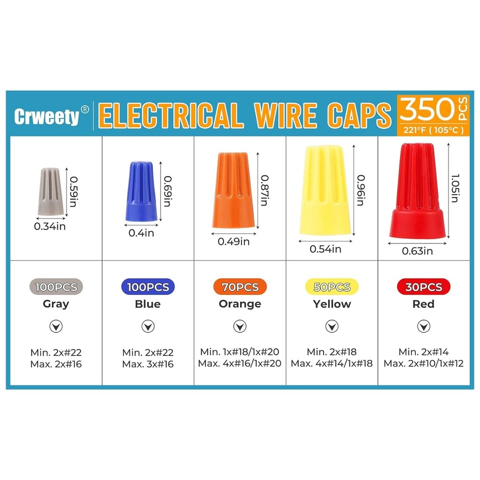 350pcs Electrical Wire Connectors Nuts Colorful Wire Caps Kit Twist ...