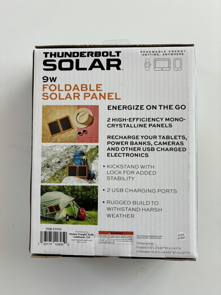 THUNDERBOLT Foldable Solar Panel with 2 USB Outlets Up to 3A Output 1 ...